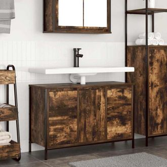 vidaXL Vidaxl - Meuble sous vasque simple ch&ecirc;ne fum&eacute; 90x34,5x60 cm - 4 tiroirs et armoire - Bois ding&eacute;nierie r&eacute;sistant &agrave; lhumidit&eacute;