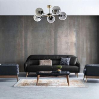 Pier Import Suspension moderne de salon, 5 globes verre fum&eacute; SIERRE