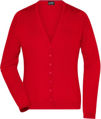 James & Nicholson Damen Strickjacke - L&auml;ssige gekn&ouml;pfte Jacke aus leichtem Baumwollstrick | Farbe: red | Gr&ouml;sse: XXL