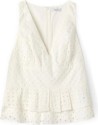 Motivi Femme, Tops, Blanc, Taille: 36 FR Top Sangallo &agrave; Volants