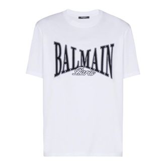 Balmain Homme, Tops, Blanc, Taille: S T-shirt &agrave; manches courtes College floqu&eacute;