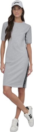 DKNY Dress,Short Sleeve Bodycon Dress W- Logo Taping,Pearl HGR,L