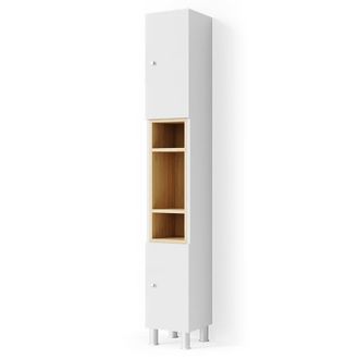 Vicco Badschrank Wei&szlig; Aquis 30x190x30 cm - W&auml;scheschrank, Kombination aus offenen F&auml;chern und T&uuml;ren f&uuml;r Flexible Nutzung