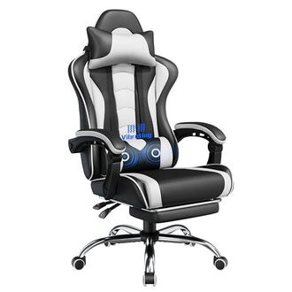Yaheetech Chaise Gaming Massante Ergonomique Fauteuil Gamer Dossier et Appui-t&ecirc;te Hauteur R&eacute;glable avec Repose-Pied Similicuir Charge 136kg Noir Blanc