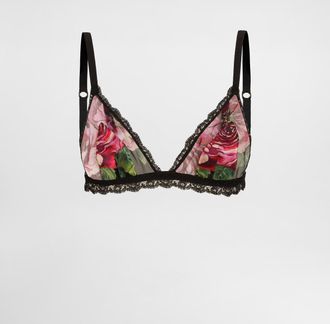 Dolce & Gabbana Triangel-bh Aus Satin Und Tüll Rosenprint - Frau Unterwäsche Drucken 5