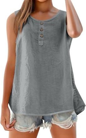 Generic Debardeur Femme Chic et &eacute;l&eacute;gant Chemisier sans Manche Imprim&eacute; D&eacute;bardeur en Coton et Lin Crop Top Ete Haut Chic et Elegant Fluide Ample Caraco Vetement