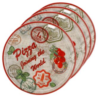 MamboCat 4er Set Pizzateller Rom rot &Oslash; 33 cm I Servier Platten mit Motiven I Vorspeisenplatten zum Anrichten f&uuml;r Antipasti oder Tomate-Mozzarella I Bunte Porze