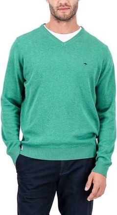 Fynch-Hatton Pull en tricot fin pour homme avec col en V, Vert gazon., L