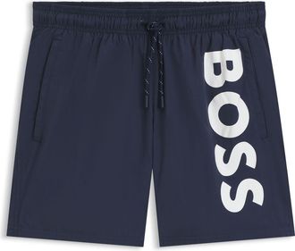 BOSS Herren Octopus Schnell trocknende Badeshorts mit vertikalem Logo-Print Dunkelblau XS