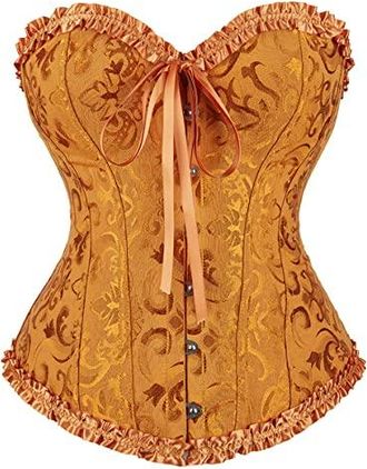 Grebrafan Corset Broderie Mariage Bustier Top Classique Grande Taille (EUR(42-44) 3XL, Or)