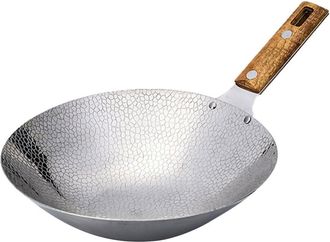Cabilock Edelstahl-Wok - Bratpfanne mit Holzgriff, f&uuml;r Haushalt, Restaurant, traditionelles chinesisches japanisches Kochgeschirr, 22 cm