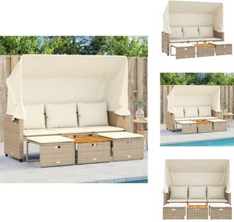 vidaXL Outdoor-Sofa 3-Sitzer mit Dach und Hockern Beige Poly Rattan - Gartensofa - Outdoor-Sofa - Lounge Set - Rattan M&ouml;bel - Gartenm&ouml;bel