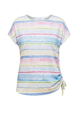 bianca Rundhalsshirt JULIE mit modernem Streifendessin und seitlicher Raffung