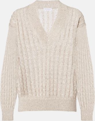 Brunello Cucinelli Pull en lin mélangé à sequins