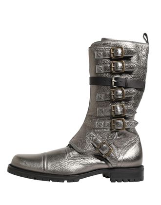 Dolce & Gabbana Metallic Leather Combat Boot - Silver