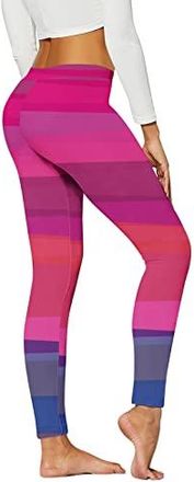 Generic Legging de sport pour femme - Taille haute - Style d&eacute;contract&eacute; - Taille haute - Imprim&eacute; ray&eacute; color&eacute;, rose vif, 3XL