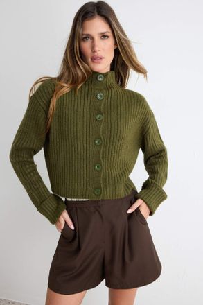 Trendyol Einfarbiger, langer lockerer Cardigan f&uuml;r Damen - Khaki