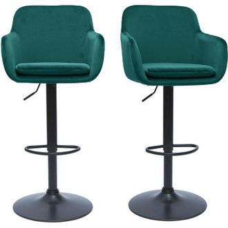 Miliboo Miliboo - Tabourets de bar r&eacute;glables en tissu velours bleu p&eacute;trole et m&eacute;tal noir (lot de 2) amika