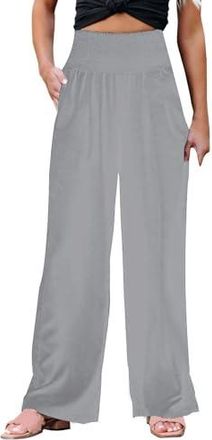 Generic Pantalon Leger Ete Femme Fluide &Eacute;t&eacute; Chic Pantalon Ample D&eacute;contract&eacute; Taille Haute en Coton avec Poche pour Femme Large V&ecirc;tements Pantacourts Leger (Gre