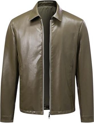 AlltheMen Veste en Simili Cuir Homme Zipp&eacute; Casual Blouson en PU Moto R&eacute;tro Classique Haut de Transition Pilote Vert XL