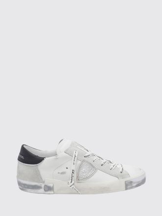 Philippe Model Zweifarbige Prsx Low-Top-Sneakers aus Kalbsleder mit Wappen