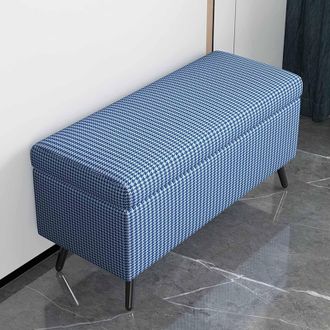 Generic Schuhbank Mit Stauraum Und Leinenkissen - Aufbewahrungsbank for Den Eingangsbereich Mit Klappdeckel, Massivholzrahmen(Blue,80 * 40 * 45cm)