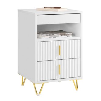 SoBuy Nachttisch, Nachtschrank mit 3 Schubladen und Ablagefach, Moderner Beistelltisch f&uuml;r Schlafzimmer und Wohnzimmer, Wei&szlig; B40 x T40 x H63 cm FBT168-W