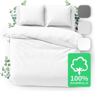 Jacobson Bettwäsche 240x220 Set - 100% Baumwolle Bettbezug 240x220 cm + 2 Kissenbezüge 80x80 cm, Perkal Bettwäsche 3-teilig mit Reißverschluss (240x220cm, Weiß
