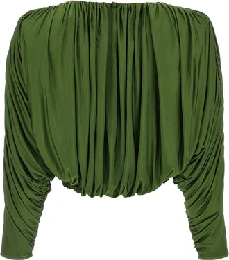 Self Portrait Draped Bat Sleeve Blouse - Olive Green