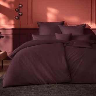 ESTELLA Mako Satin Bettw&auml;sche Set Uni - 100% Baumwolle - trocknerfest - Garantie Rei&szlig;verschluss - 135x200 cm + 80x80 cm - Farbe: Vino