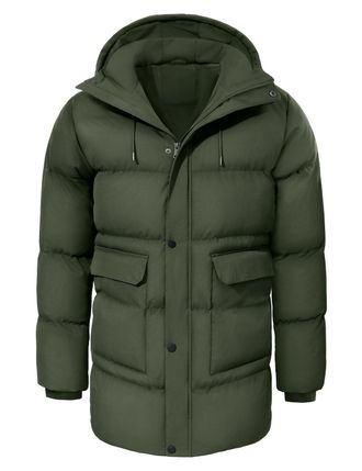 Heekpek Herren Winterjacke Outdoor Parka Jacken Lang M&auml;nner Warme Winddicht Wasserabweisend Puffer wintermantel mit Kapuze, Gr&uuml;n, XXL