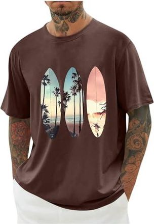 Generic T-shirt &agrave; col rond pour homme, d&eacute;contract&eacute;, respirant, haut de sport, &eacute;l&eacute;gant, classique, confortable, ample, l&eacute;ger, extensible, hawa&iuml;en, course en pl