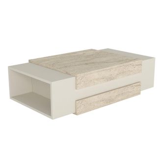 Moebel17 Couchtisch Wohnzimmertisch rechteckig Tisch modern, Holz, Beige mit Granit Optik, M&ouml;belst&uuml;ck f&uuml;r Wohnzimmer, flach, 2 Ablagef&auml;cher, Designertisch, 110