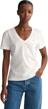 GANT REG Shield SS V-Neck T-Shirt, White, XXL Femme