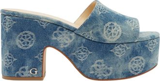 Guess Damen Yapplea Sandale mit Absatz, Blaues Denim-Logo, 42 EU