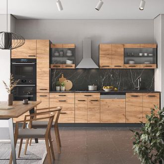 Vicco K&uuml;chenzeile R-Line, Goldkraft Eiche/Anthrazit, 350 cm mit Hochschrank, ohne Arbeitsplatte