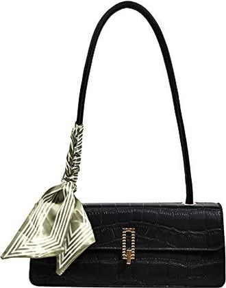 Generic Sac &agrave; bandouli&egrave;re en cuir &agrave; motif crocodile pour femme, sac &agrave; main &agrave; rabat tendance et sac &agrave; main classique, Noir, Small