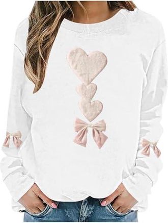 Generic Chandails en forme de coeur pour femmes - Chemises tendance pour la Saint-Valentin - Chemise décontractée à manches longues - Imprimé graphique mignon