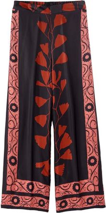 Oltre Femme, Pantalons, Noir, Taille: 44 FR Pantalon Palazzo en satin &agrave; motifs