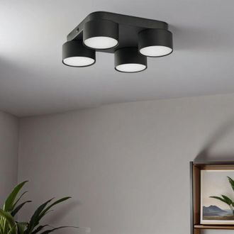 Licht-Erlebnisse Licht-erlebnisse - Plafonnier Plat h: 6,5 cm l: 22 cm Noir 4 Ampoules GX53 M&eacute;tal Luminaire de Plafond Couloir Cuisine