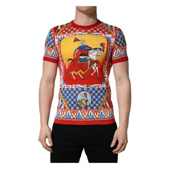 Dolce & Gabbana Homme, Tops, Multicolore, Taille: XS T-shirt en jersey avec imprim&eacute; Patchwork Carretto