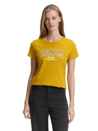 Tom Tailor Damen 1047863 T-Shirt mit Leo-Print, 38219-Mustard Yellow, S