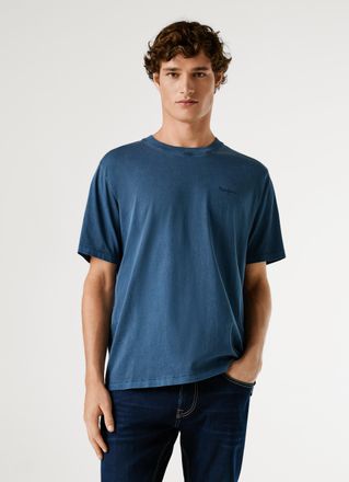Pepe Jeans London T-Shirt PEPE JEANS JACKO, Herren, Gr. M, navy, Jersey, Obermaterial: 100% Baumwolle, unifarben, regular fit normal, Rundhals, Shirts T-Shirt, mit klei