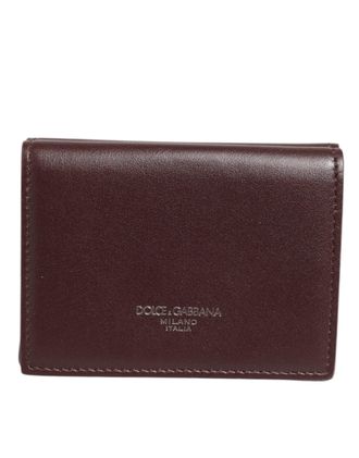 Dolce & Gabbana Leather Embossed Logo Trifold Men Card Holder Dark Brown Accessory