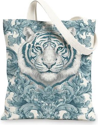 Generic Sac fourre-tout artistique en toile, élégant motif tigre, sac à provisions réutilisable, sac à bandoulière léger et lavable, bleu, 13x15 Inch