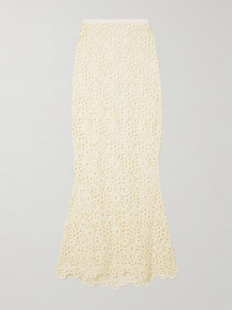 Norma Kamali Jupe Longue En Coton M&eacute;lang&eacute; &Agrave; Mailles Ajour&eacute;es Et &Agrave; Finitions En Cr&ecirc;pe Stretch Obie - Cr&egrave;me