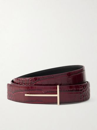 Tom Ford Ceinture En Cuir Effet Croco - Rouge