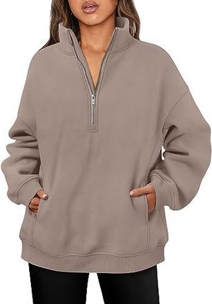 Generic Sweat &agrave; capuche surdimensionn&eacute; pour femme - Demi-fermeture &eacute;clair - Pour femme - Fermeture &eacute;clair - 2026 - Tenue dautomne - V&ecirc;tements dhiver avec poch