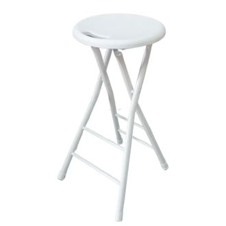 Generic Runder Barhocker, Tragbarer Klapphocker mit Handle, 60/70 cm H&ouml;he K&uuml;chenstuhl mit Metallgestell, Maximale Belastung: 125 kg, Platzsparend(White,60cm/2