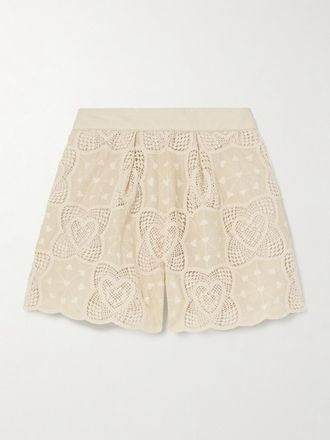 Zimmermann Short En Coton M&eacute;lang&eacute; Crochet&eacute; Et &Agrave; Broderies Wanderlust - Cr&egrave;me